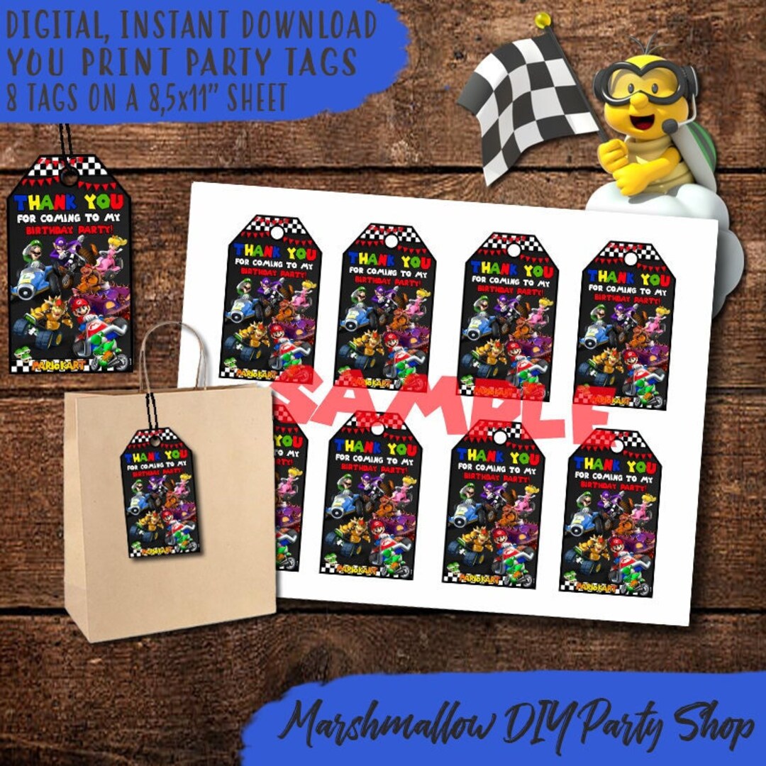 Mario Kart Birthday Thank You Tags, Digital-print Yourself-instant ...