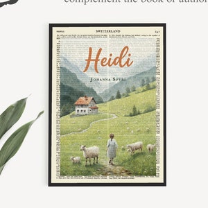 Printable 'heidi' Book Cover Art Print on Antique Page, Johanna Spyri ...