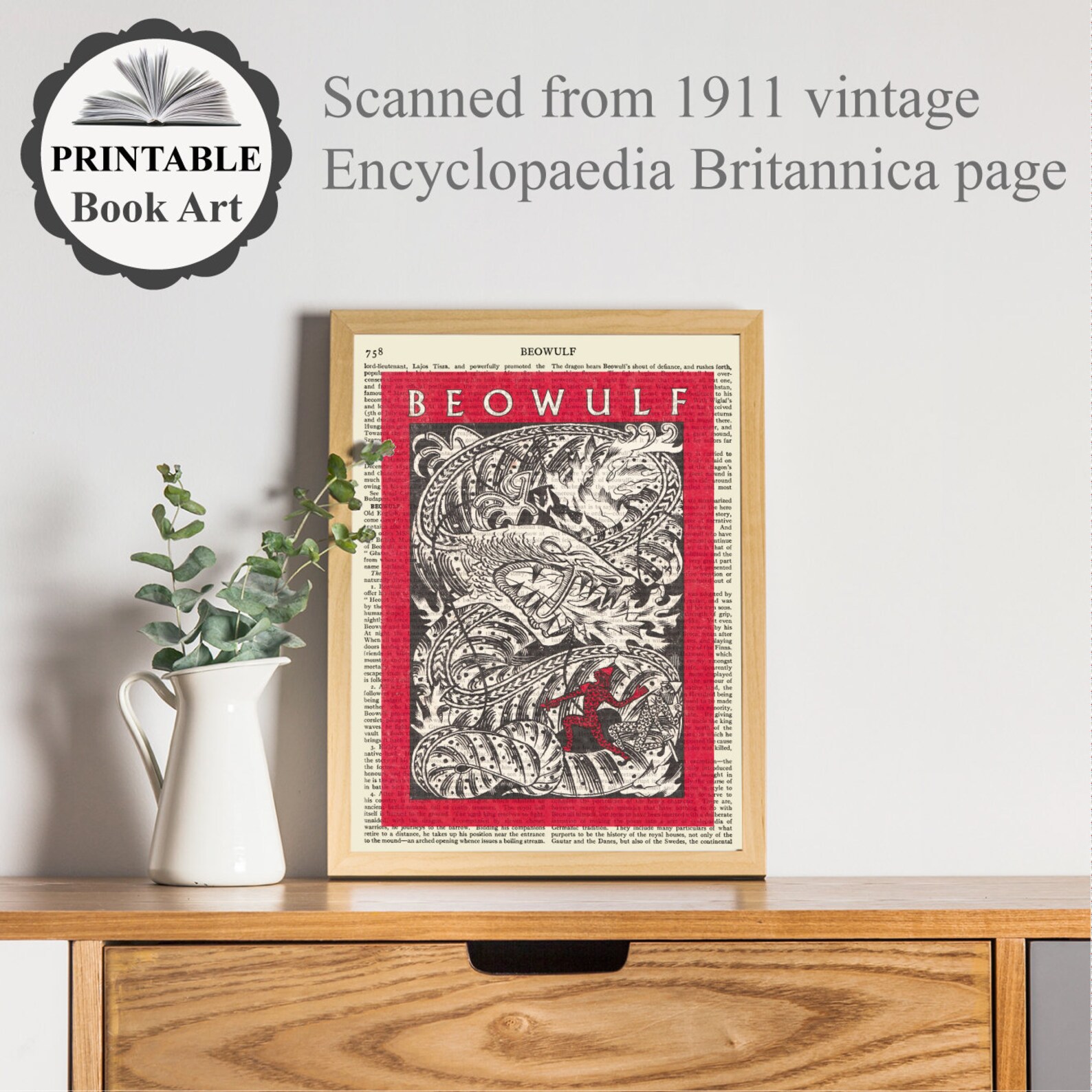 Printable 'beowulf' Book Cover Print on Vintage Page, Printable Gift ...