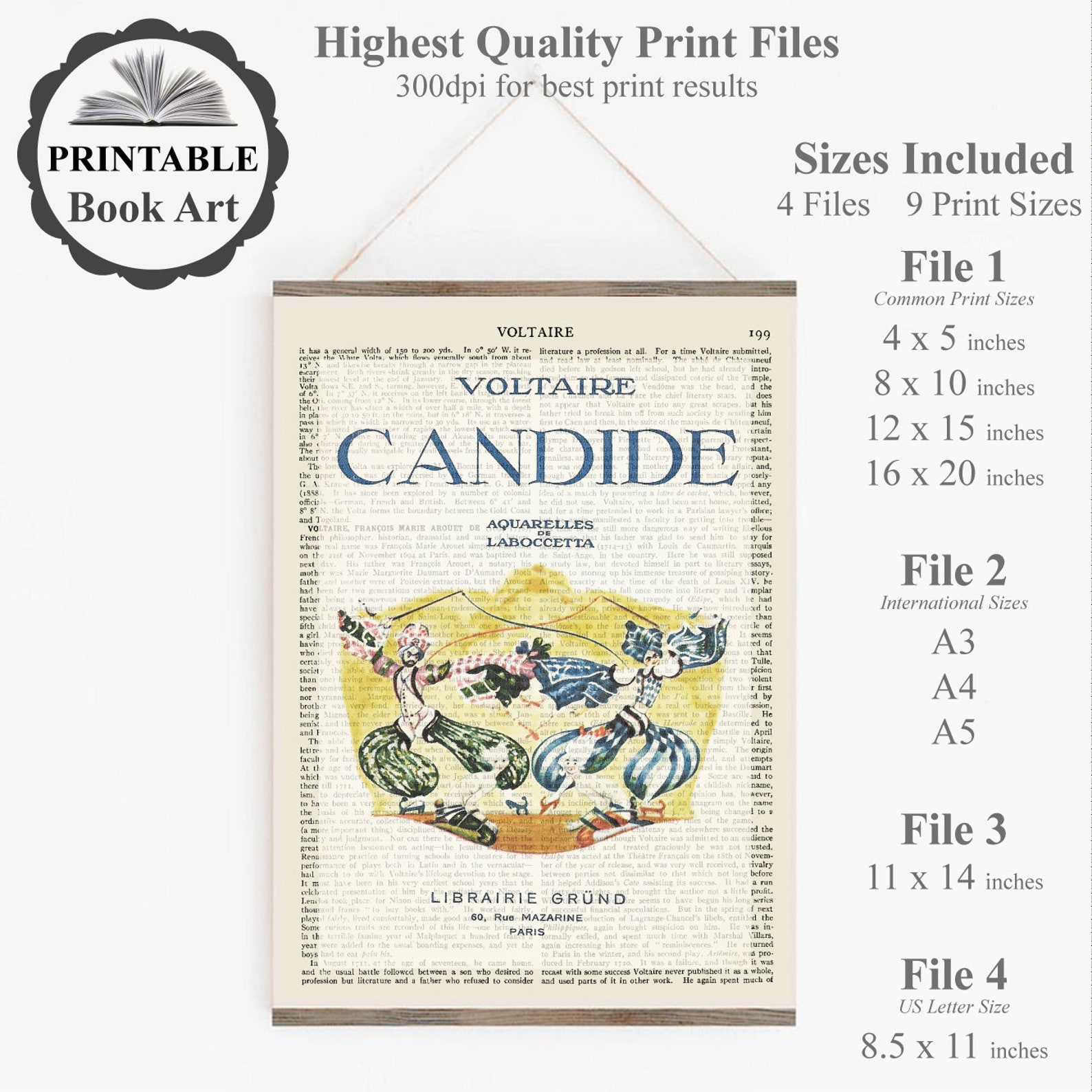 Printable 'candide' Book Cover Poster by Voltaire on Old Page, French ...