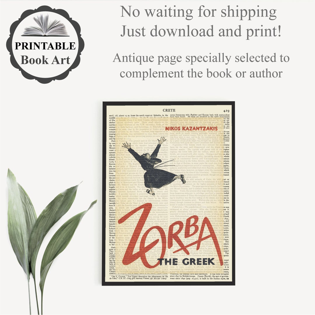 Printable 'zorba the Greek' Book Cover Print on Vintage Page, Greece ...
