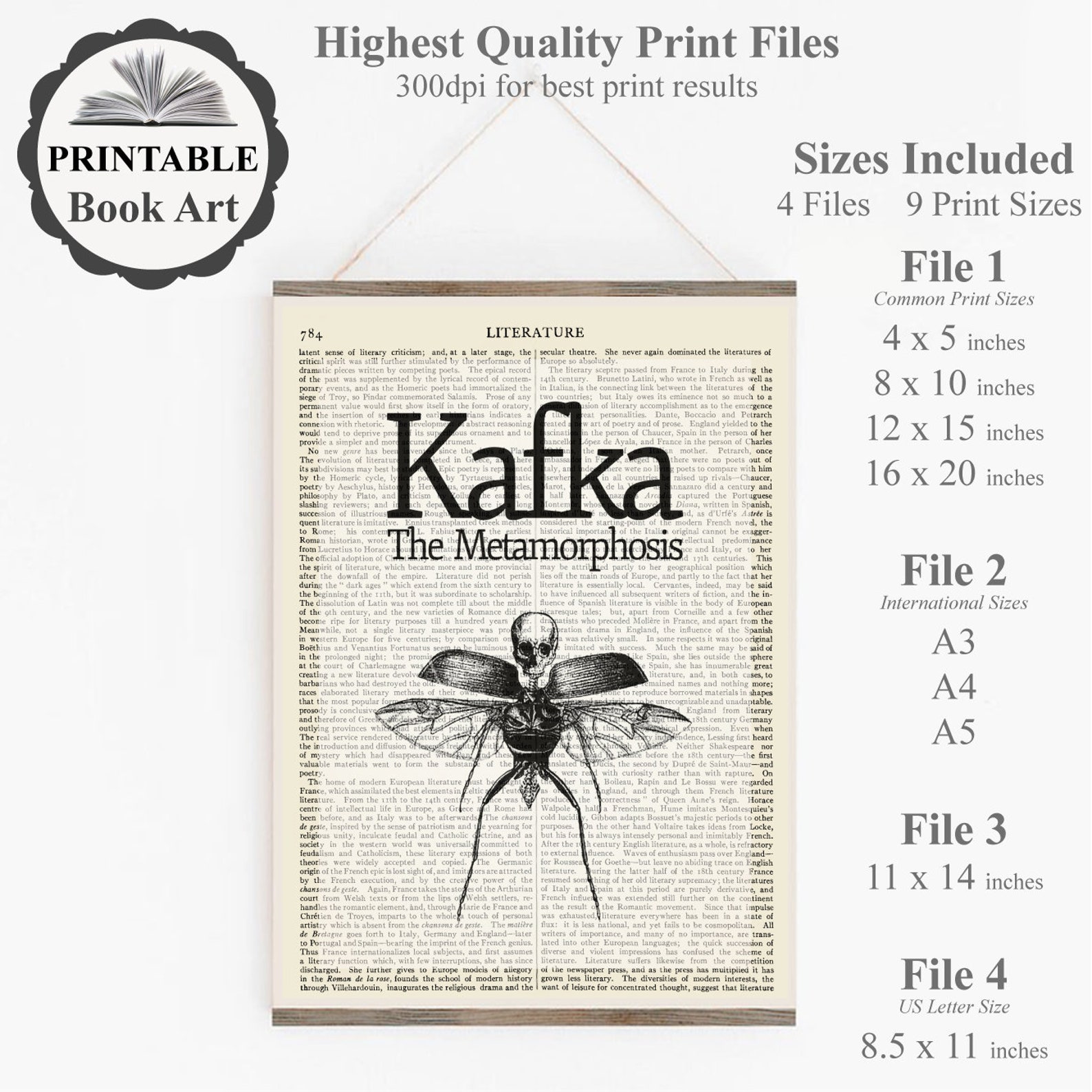 Printable 'the Metamorphosis' Franz Kafka Book Cover Print, Literary ...