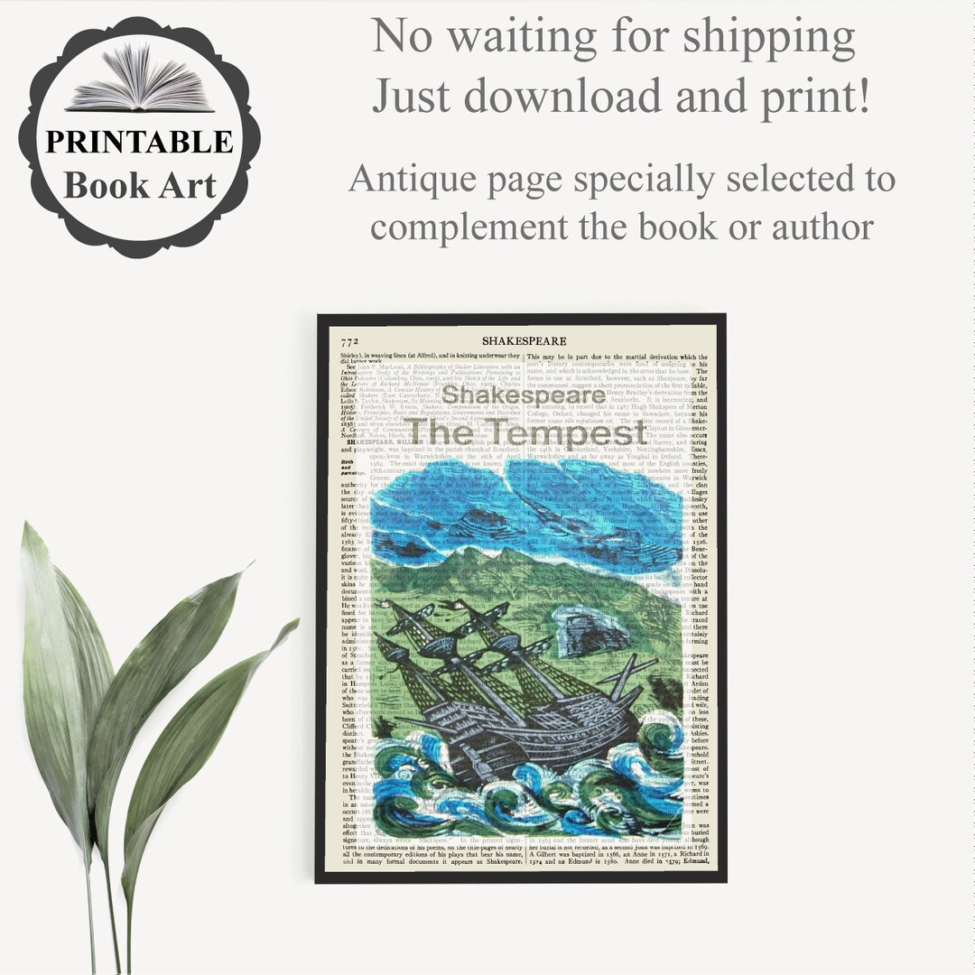 Printable the Tempest Play Book Cover Art, Shakespeare Print, Gift for ...