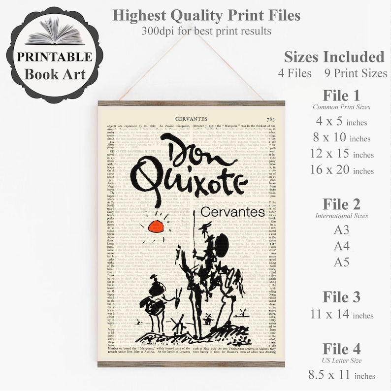 Printable Don Quixote Book Cover Page on Old Cervantes | Etsy