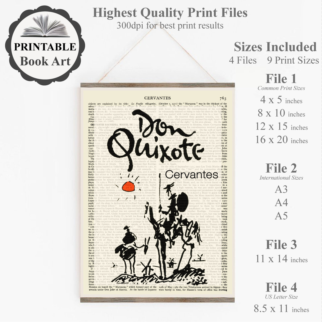 Printable Don Quixote Book Cover Page on Old Cervantes Encyclopedia ...