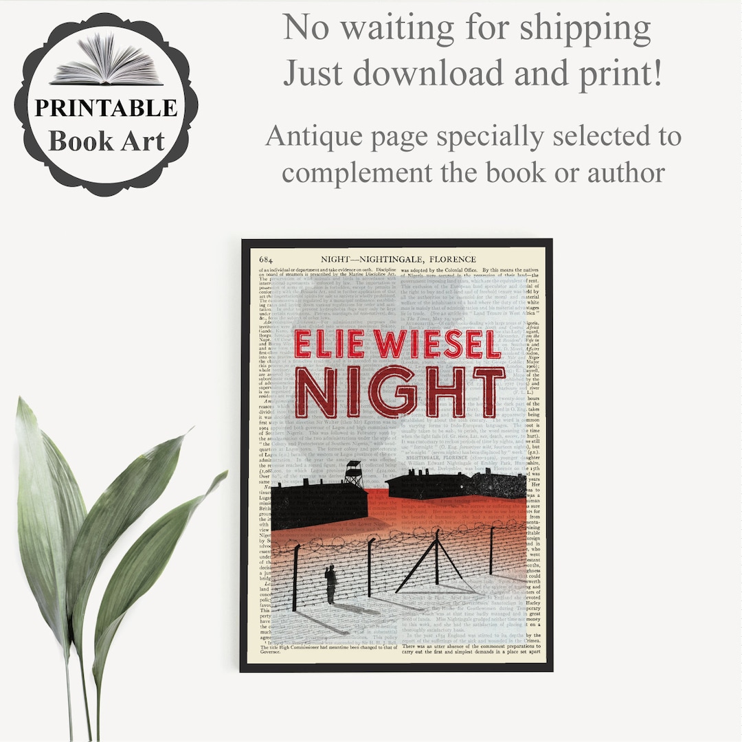 Printable 'night' Book Cover Art Print on Vintage Encyclopedia Page ...