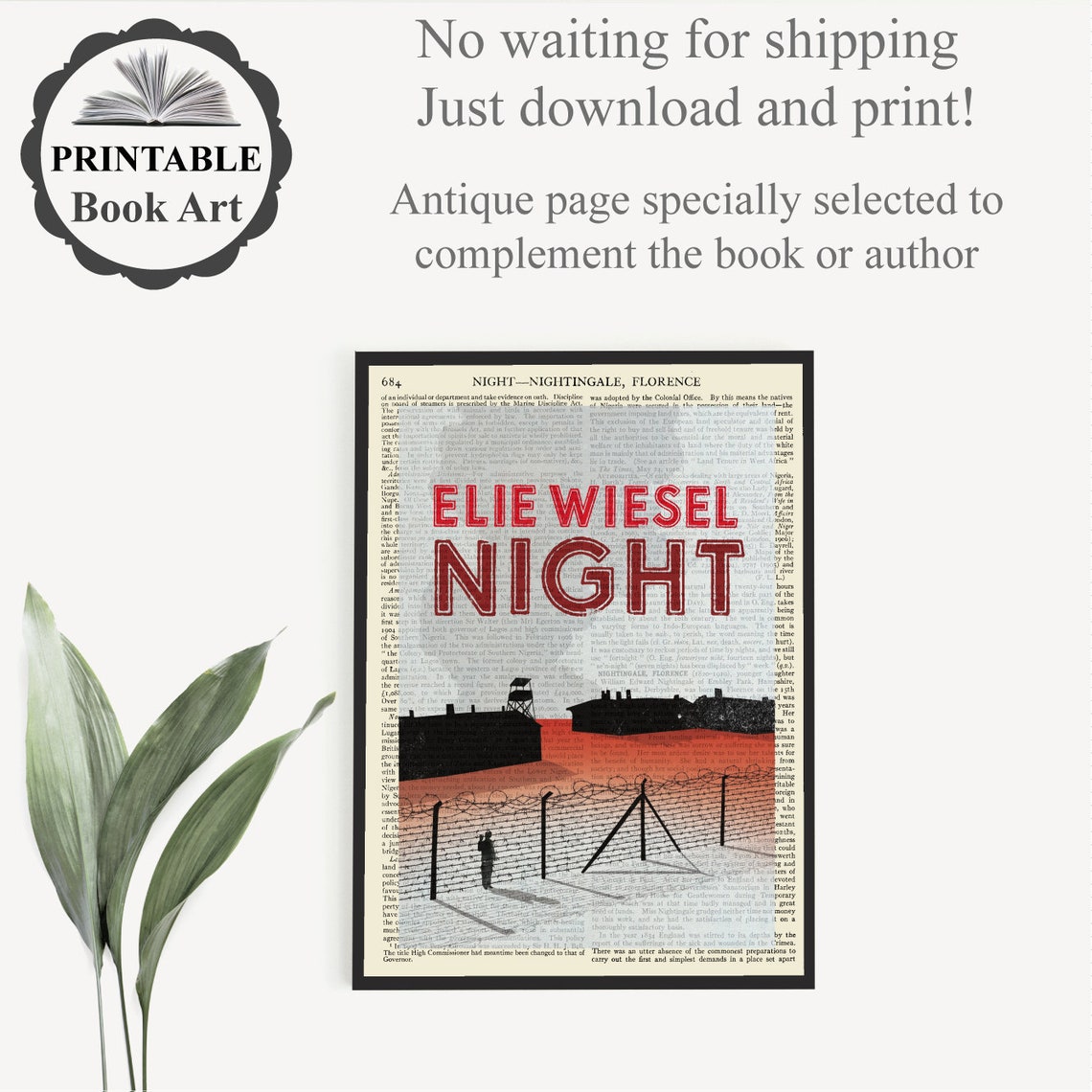 Printable 'night' Book Cover Art Print on Vintage - Etsy