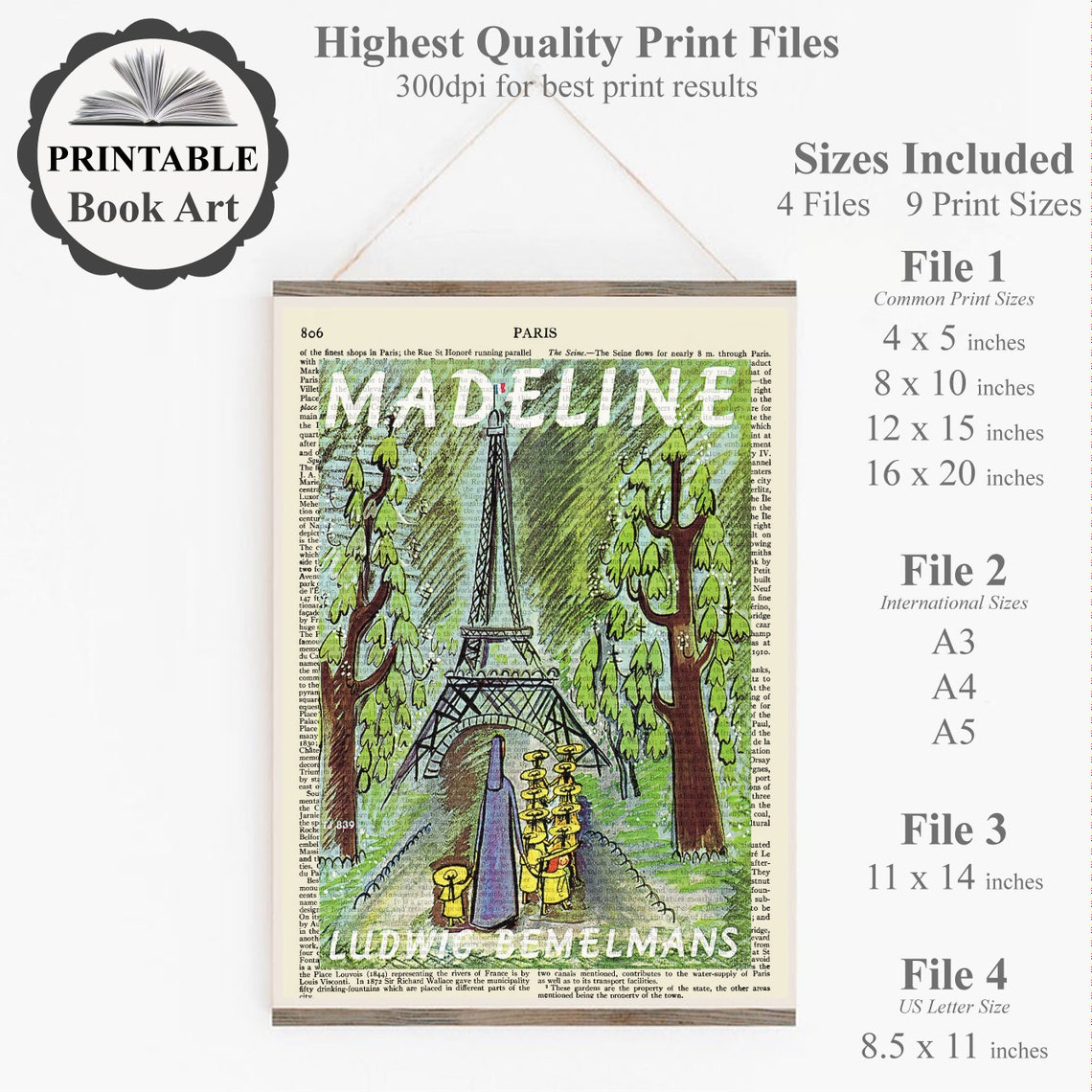 Printable 'madeline' Art Print of Book Cover on Vintage 'paris ...