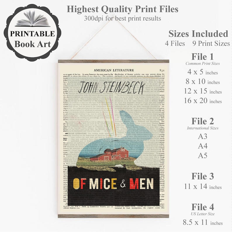 Printable 'Of Mice And Men' Book Cover Print on Old | Etsy
