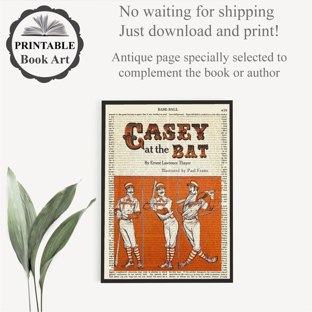 Printable 'casey at the Bat' Book Cover Print on Vintage Page, Poetry ...