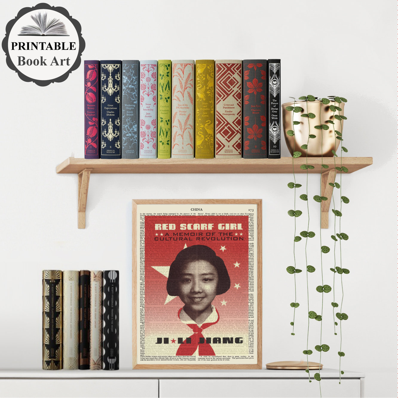 Printable 'red Scarf Girl' Book Cover Art Print on Vintage Page ...