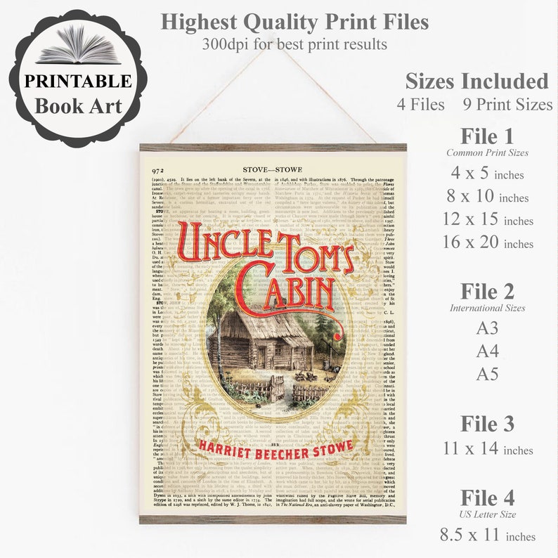 Printable 'uncle Toms Cabin' Book Cover Print on Old Page, Harriet ...