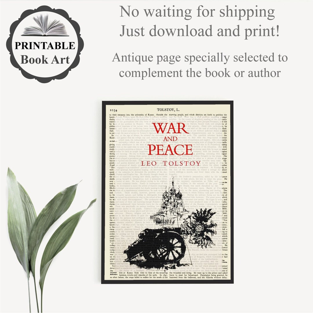 Printable War and Peace Book Cover Art Print, Tolstoy Poster on Vintage ...