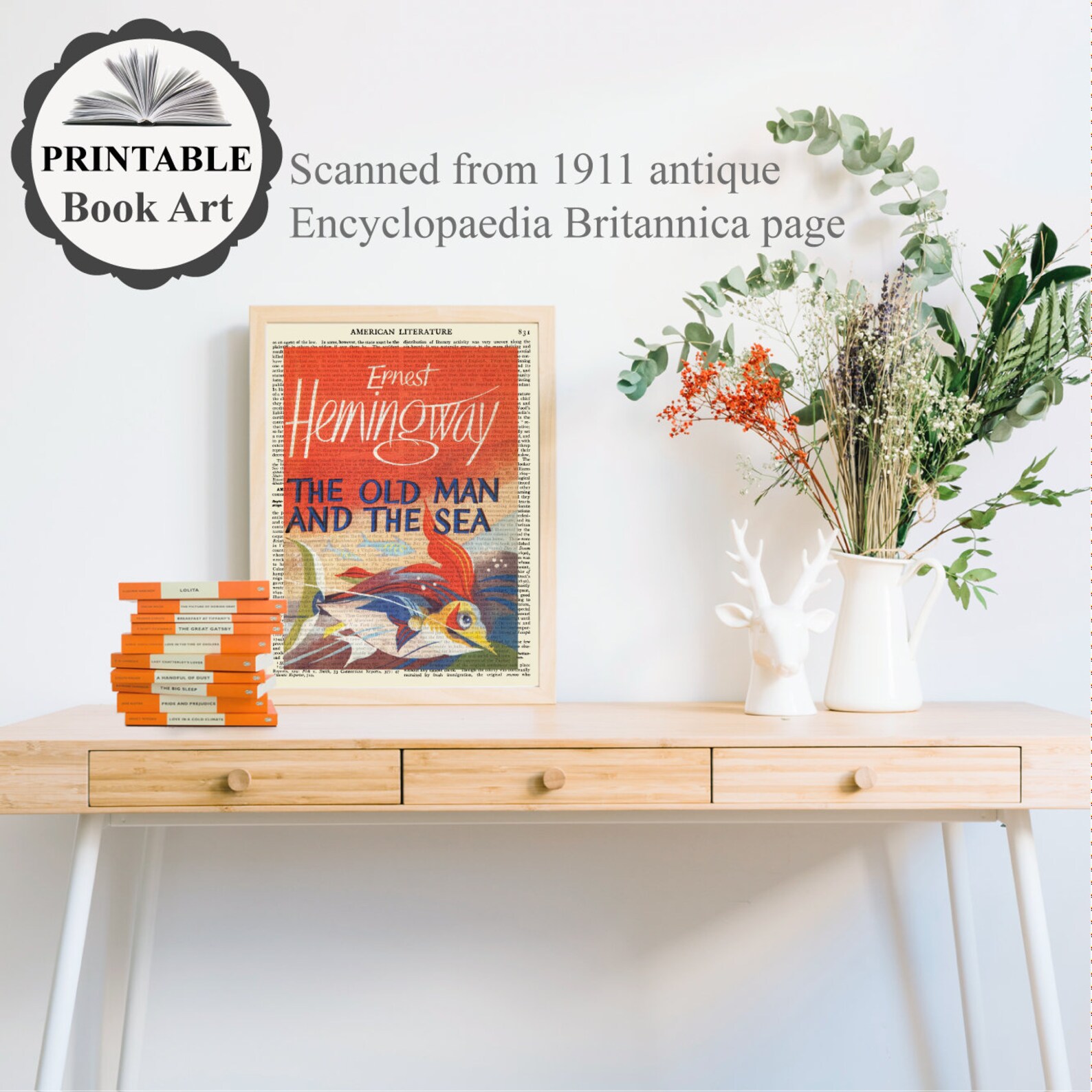 Printable Hemingway Book Cover Art Print 'the Old Man and the Sea' on ...