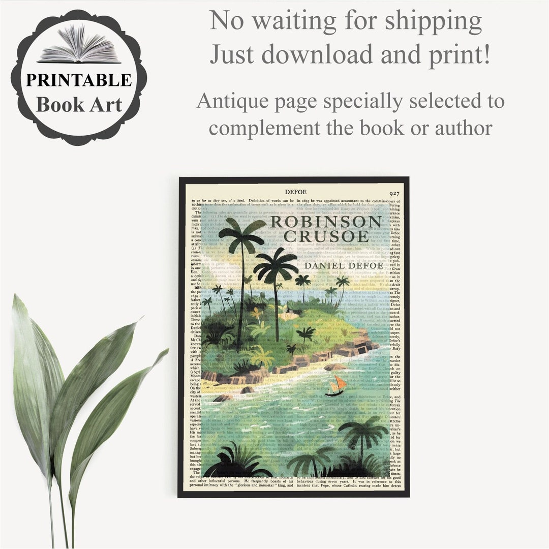 Printable 'robinson Crusoe' Book Cover Art, Daniel Defoe Wall Art ...