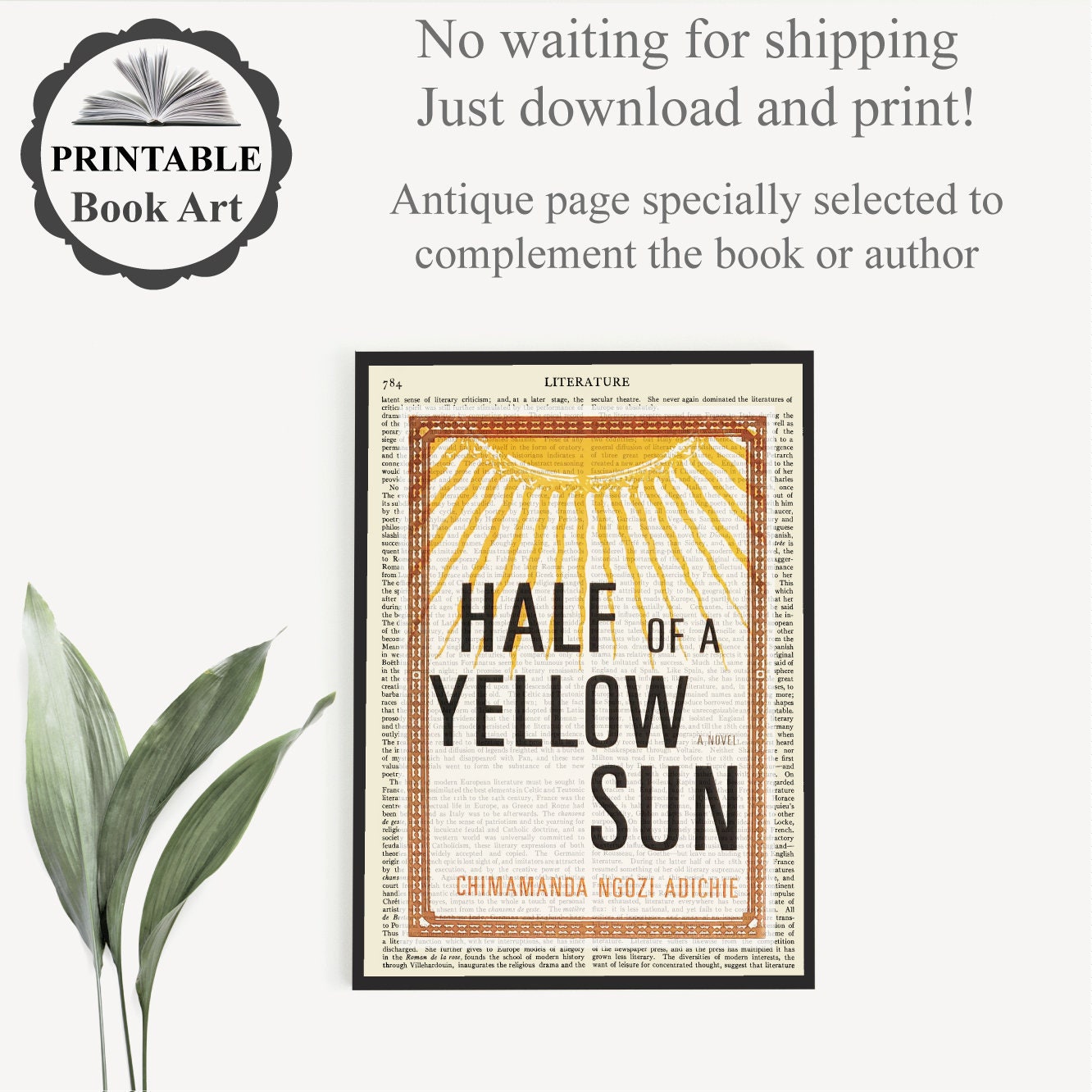 Printable 'half of A Yellow Sun' Book Cover Print on Old Page ...