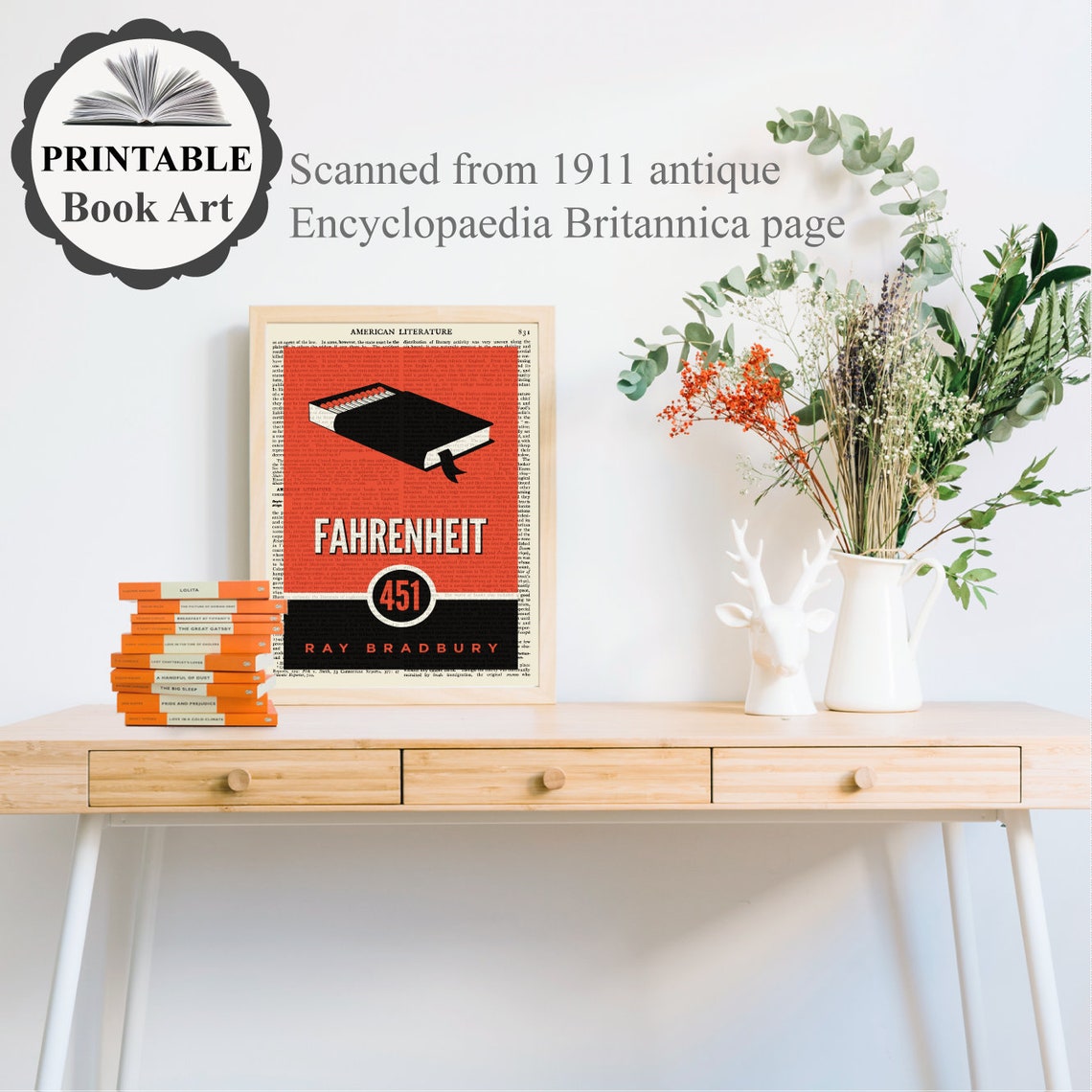 Fahrenheit 451 Printable Poster, Book Cover Art Print by Ray Bradbury ...