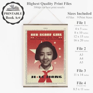 Printable 'red Scarf Girl' Book Cover Art Print on Vintage Page ...