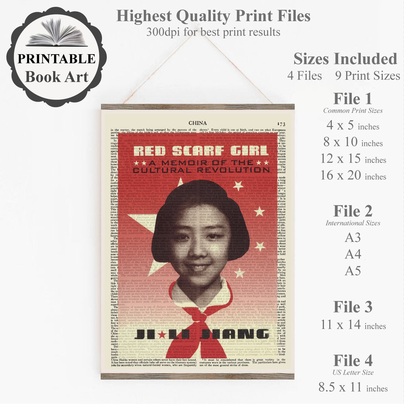 Printable 'red Scarf Girl' Book Cover Art Print on Vintage Page ...