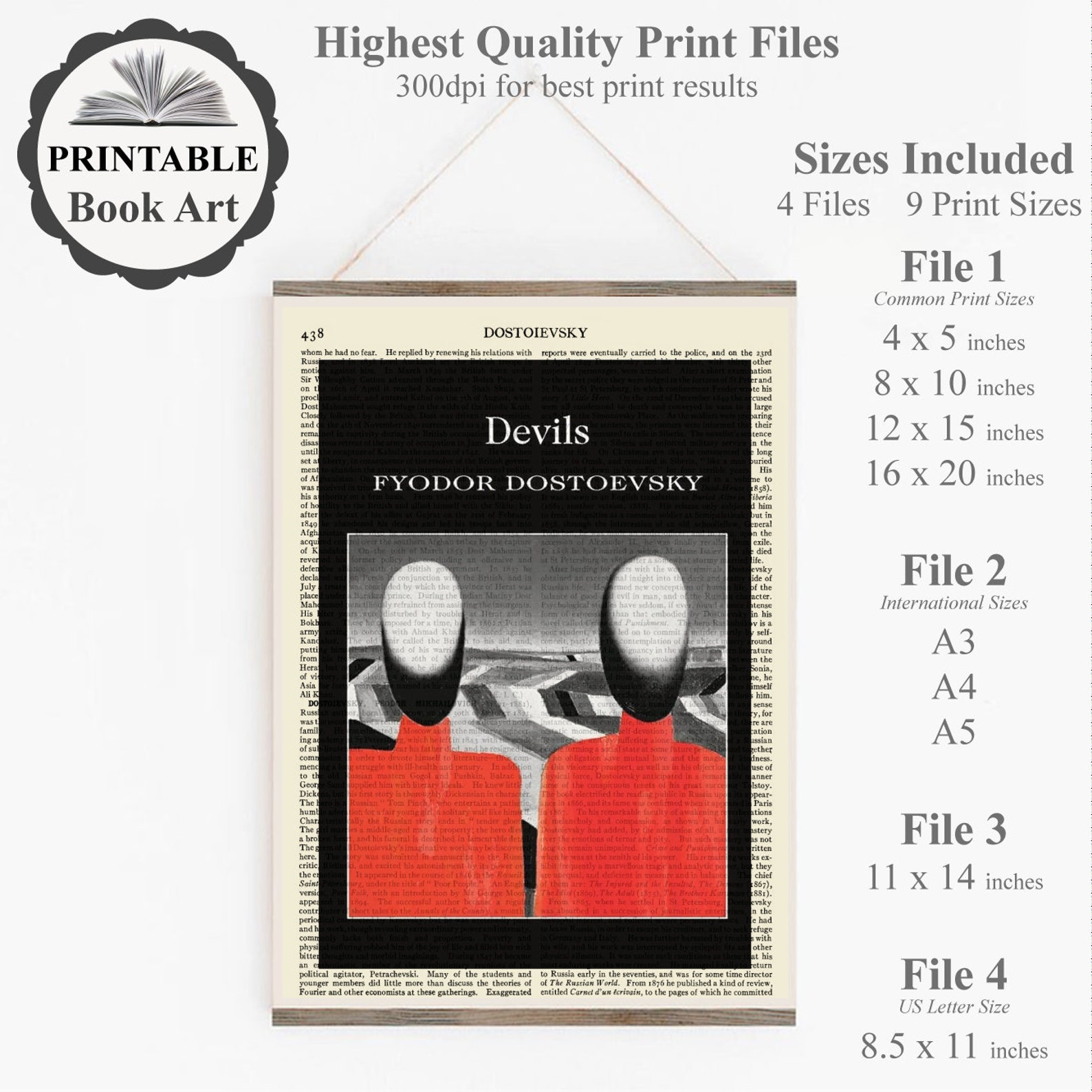 Printable 'Devils' Book Cover Art on Vintage Page | Etsy