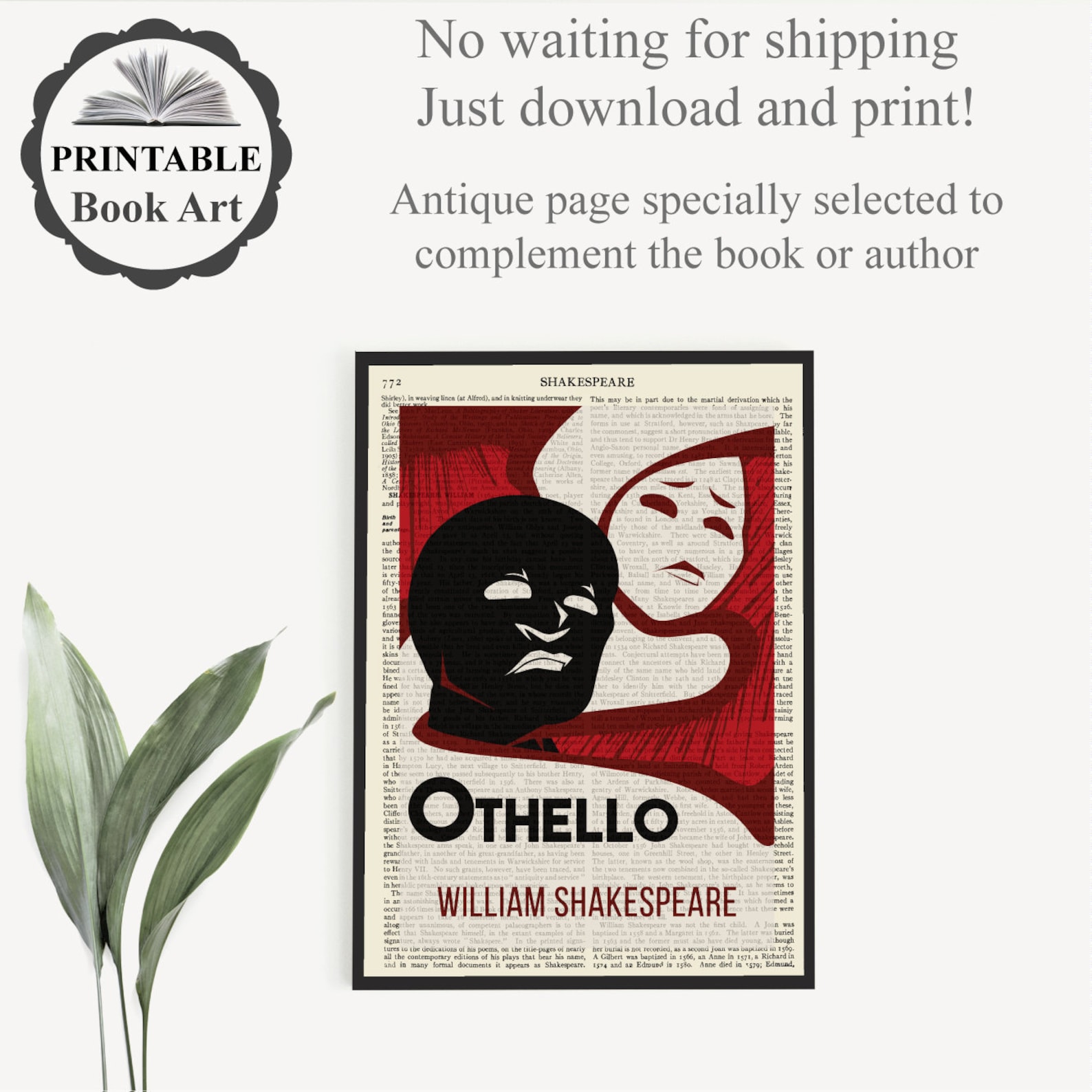 Othello Printable Play Book Cover Poster, Shakespeare Literary Print ...