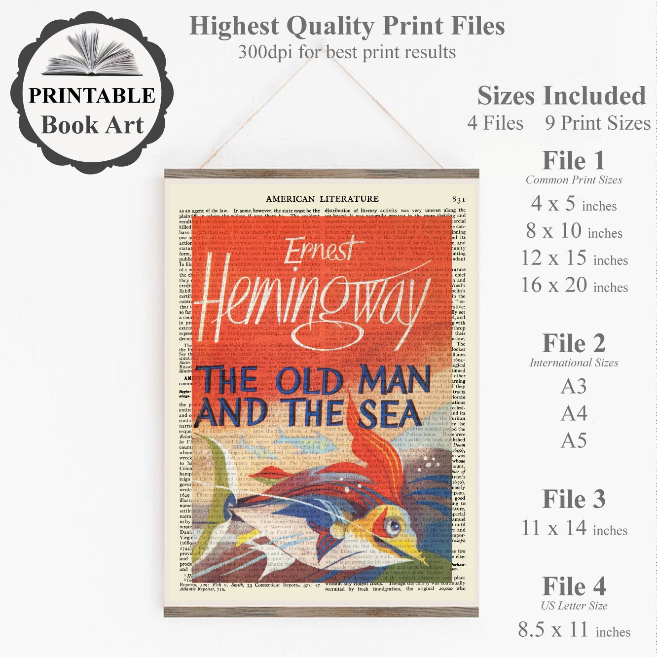 Printable Hemingway Book Cover Art Print 'the Old Man and the Sea' on ...