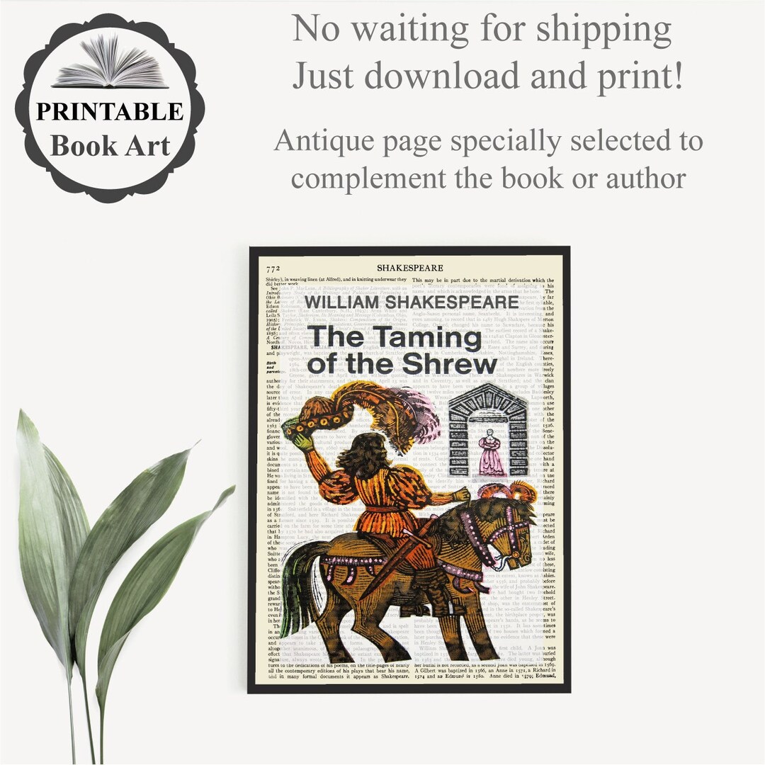 Printable 'the Taming of the Shrew' Play Book Cover Wall Art Print ...