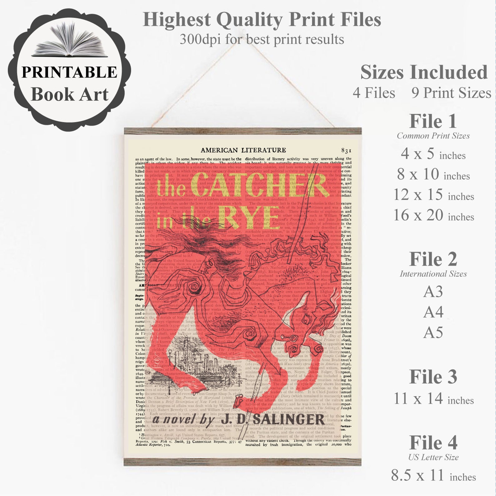 A Catcher in the Rye Printable Book Cover Art Print by J. D. Salinger ...