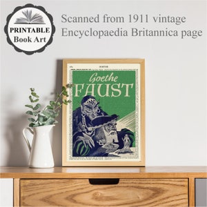 Printable 'faust' Book Cover Art Print on Vintage Page, Goethe Poster ...