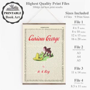 Printable 'curious George' Book Cover Poster, Kids Bedroom Art, Neutral ...