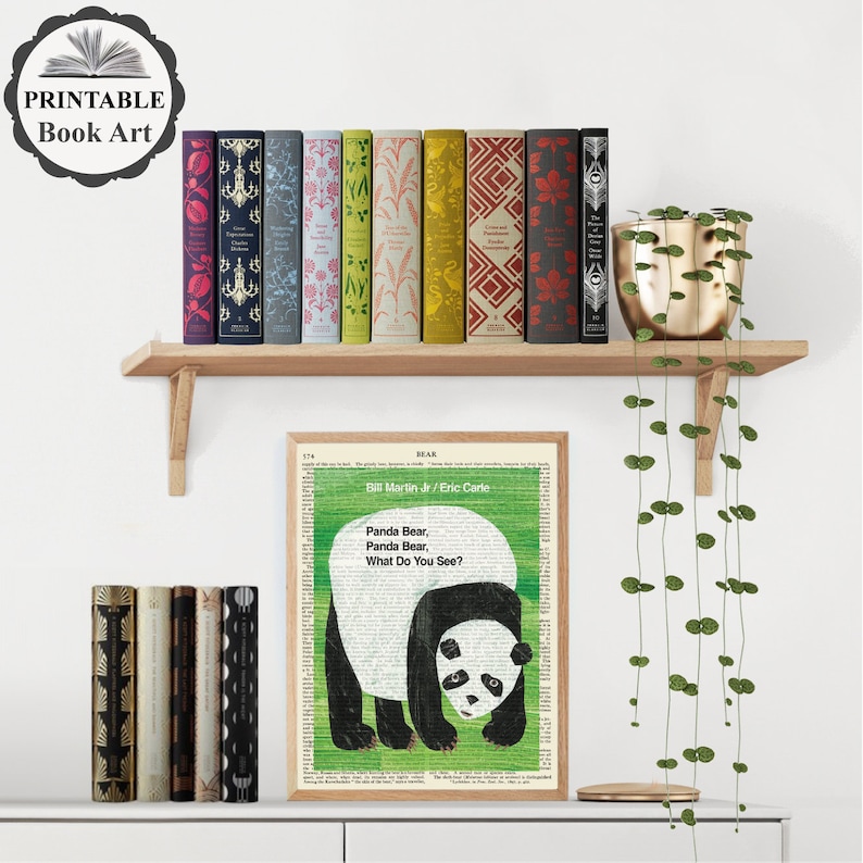 Printable 'panda Bear' Book Cover Art Print on Old Page, Boys Nursery ...