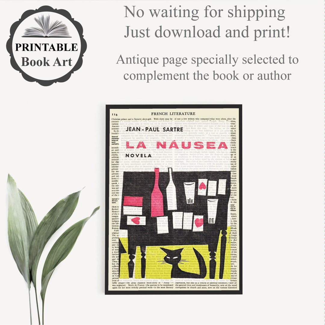 Printable Book Cover of La Nausea by Jean Paul Sartre on Old Page ...