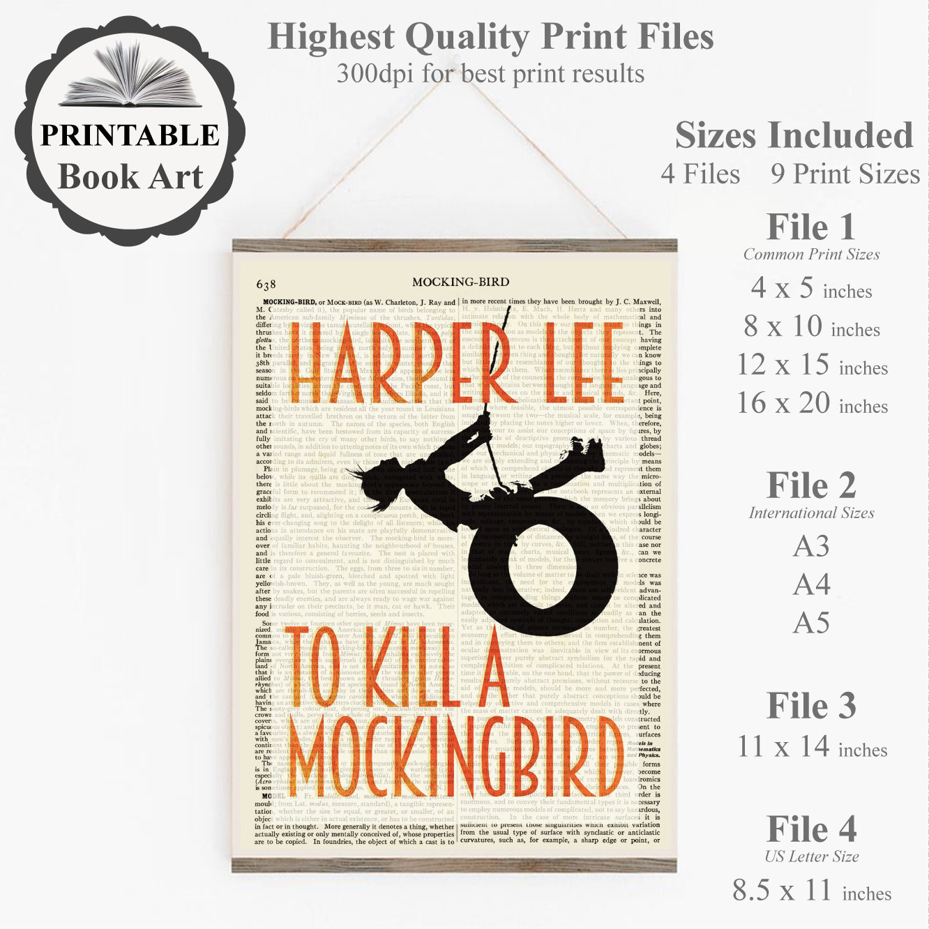 Printable to Kill A Mockingbird Print Harper Lee Book Cover | Etsy