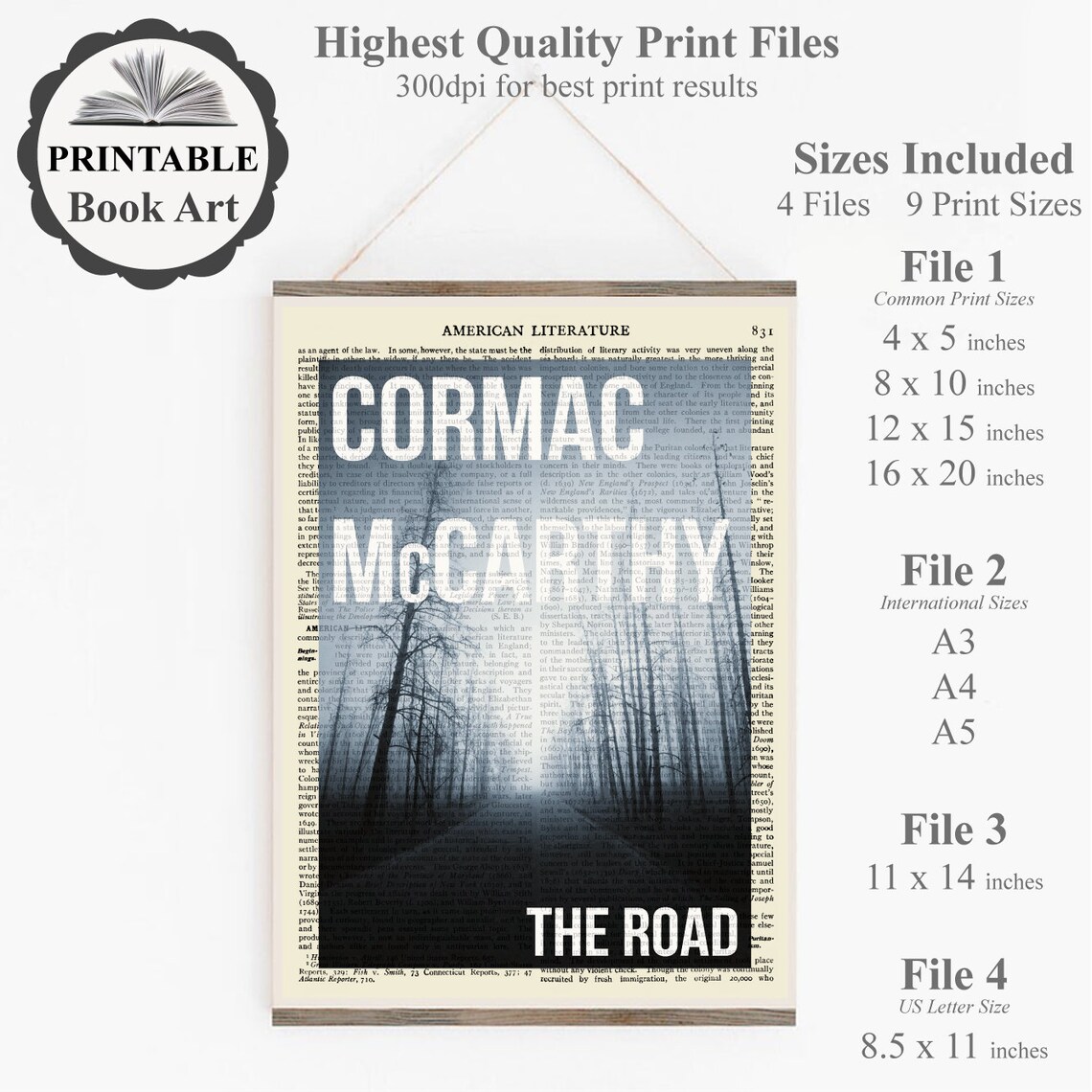 Instant Download 'the Road' Book Cover Print on Old Page, Book Lover ...