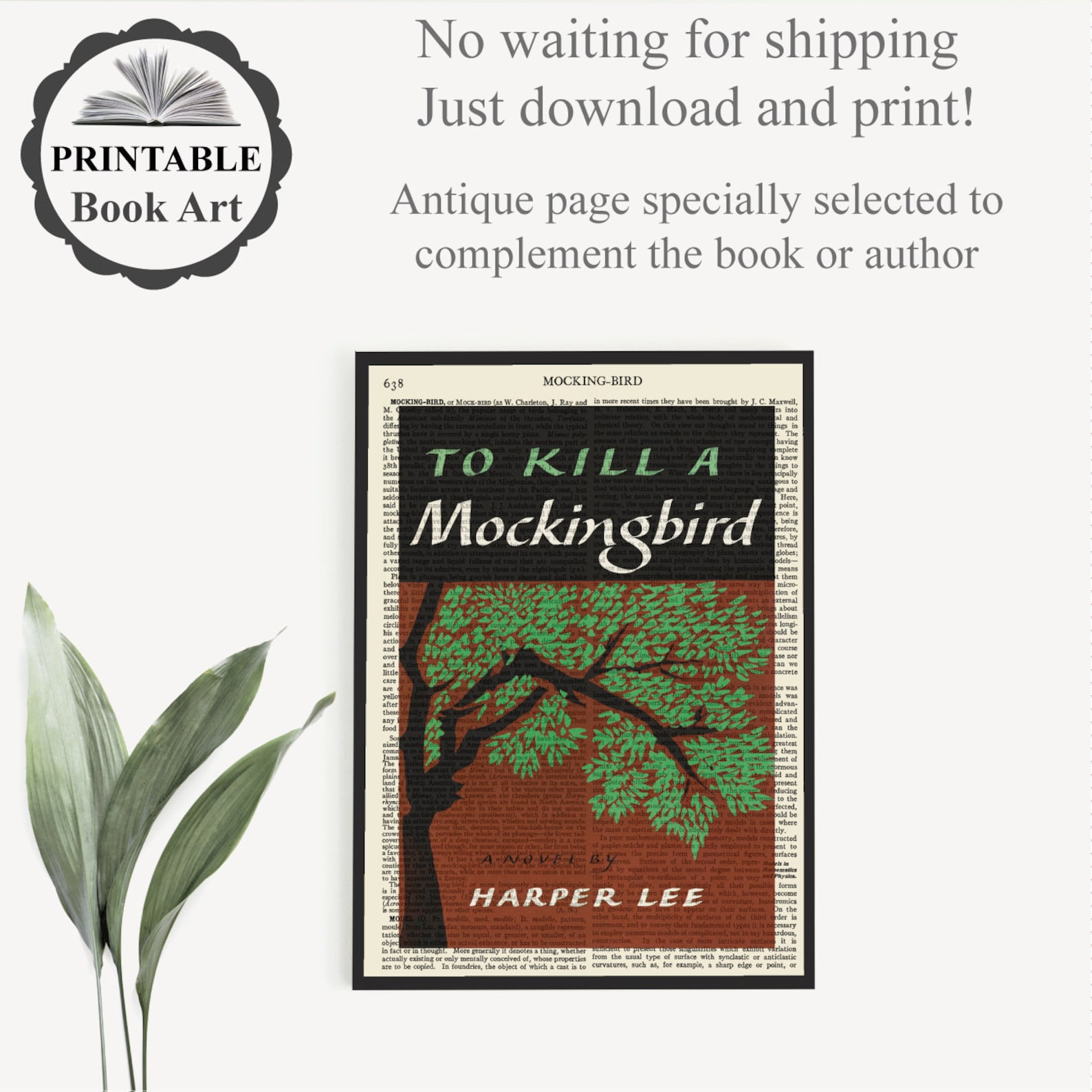 To Kill A Mockingbird Printable Art Print, Harper Lee Book Cover Page ...