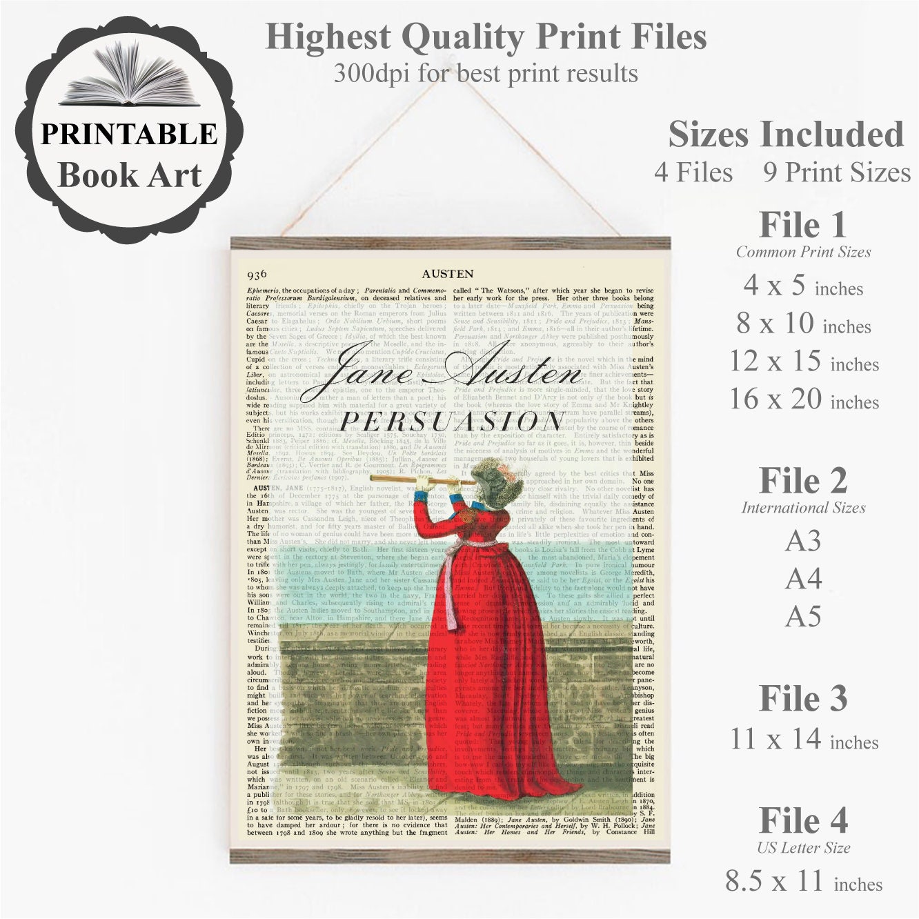 Printable 'persuasion' Book Cover Art on 'vintage Page, Jane Austen ...