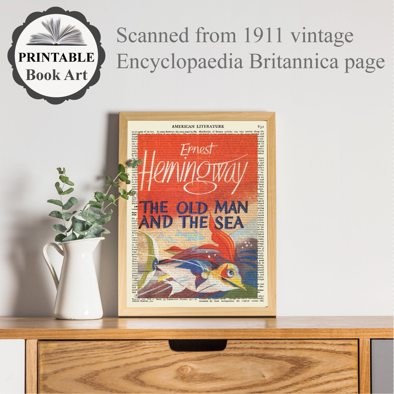 Printable Hemingway Book Cover Art Print 'the Old Man and the Sea' on ...