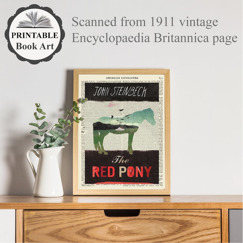Printable 'the Red Pony' Book Cover Art Print on Dictionary Page, John ...
