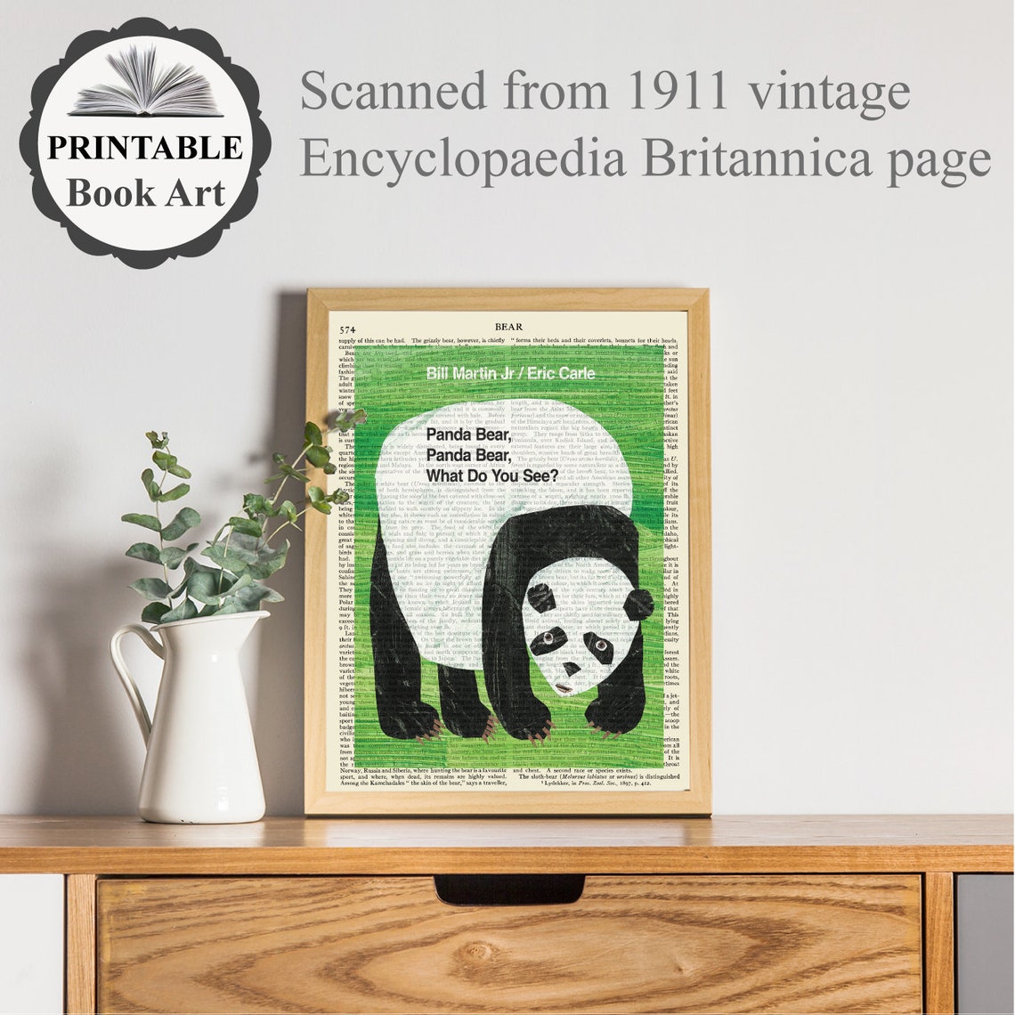 Printable 'panda Bear' Book Cover Art Print on Old Page, Boys Nursery ...