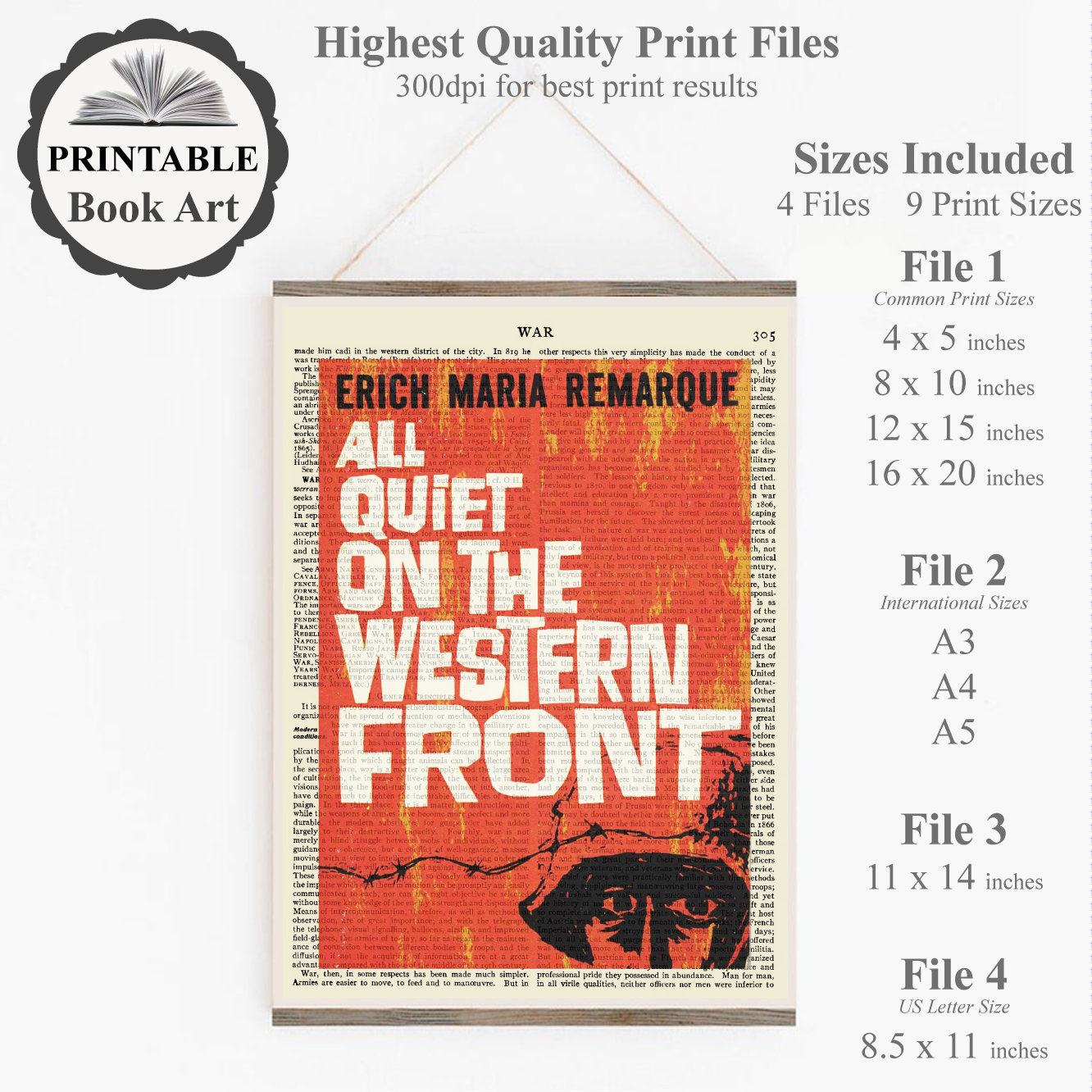 Printable 'all Quiet on the Western Front' Book Cover Print, Home ...