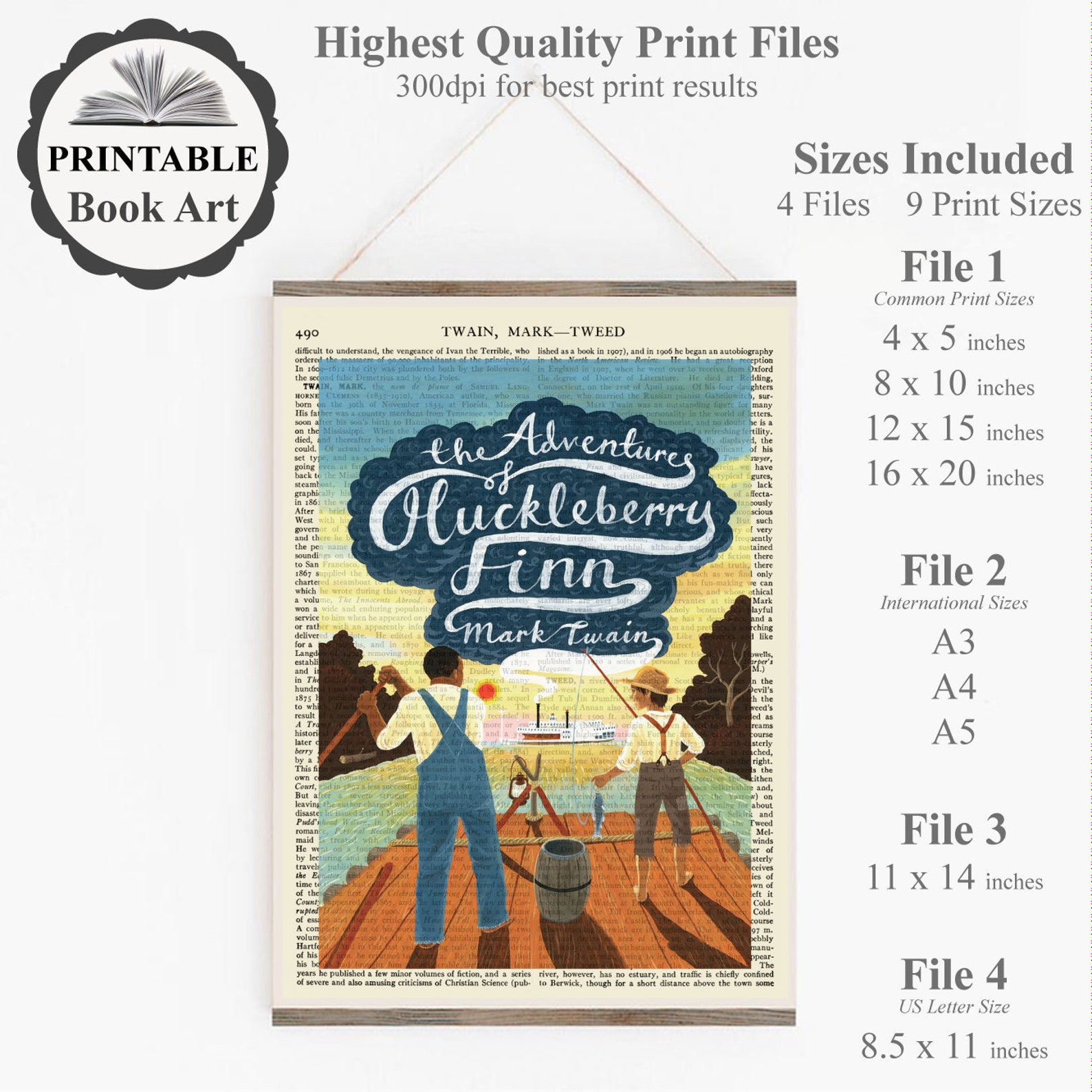 Printable Literary Art, the Adventures of Huckleberry Finn by Mark ...