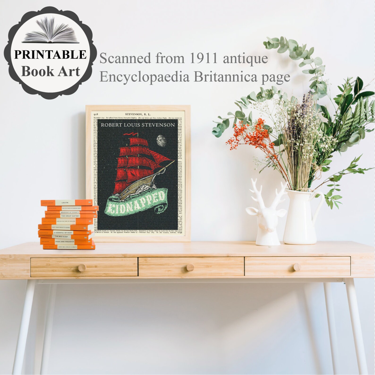 A Printable 'kidnapped' Book Poster on an Old Page, Robert Louis ...