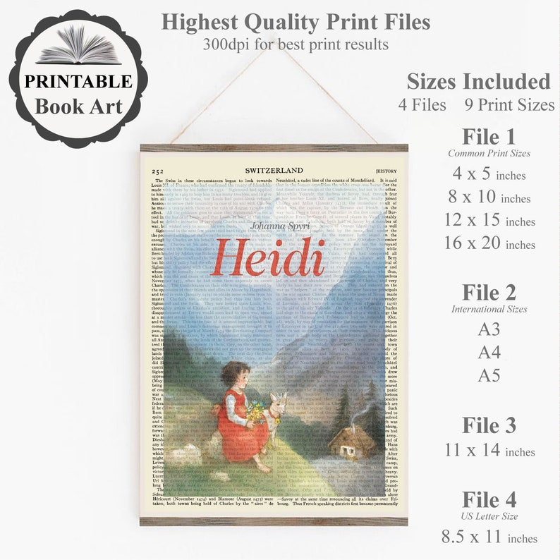 Printable 'heidi' Book Cover Art Print on Antique - Etsy