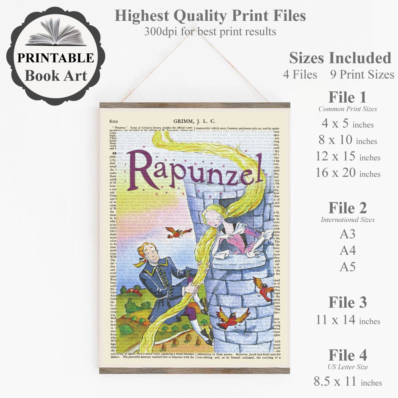Printable 'rapunzel' Book Cover Art Print Kids Room - Etsy
