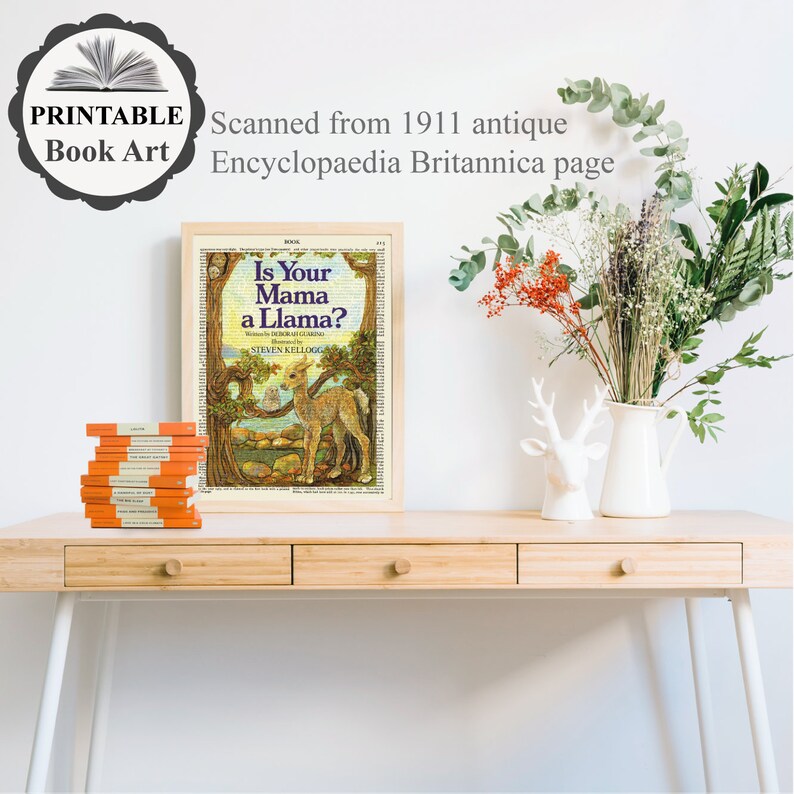Printable 'is Your Mama A Llama' Book Cover Print on Old Page, Neutral ...