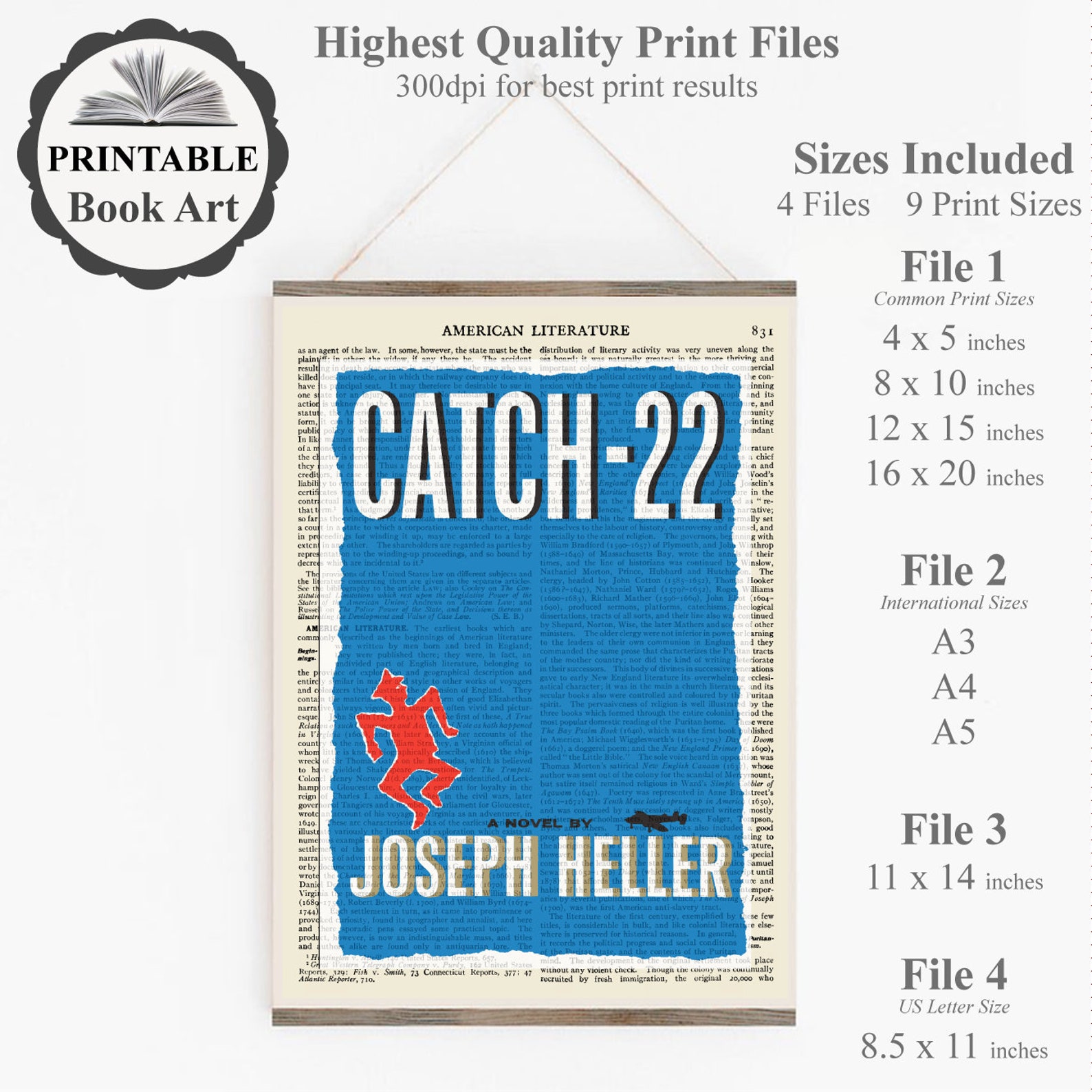 Printable Catch 22 Book Art Print Joseph Heller Book Cover | Etsy