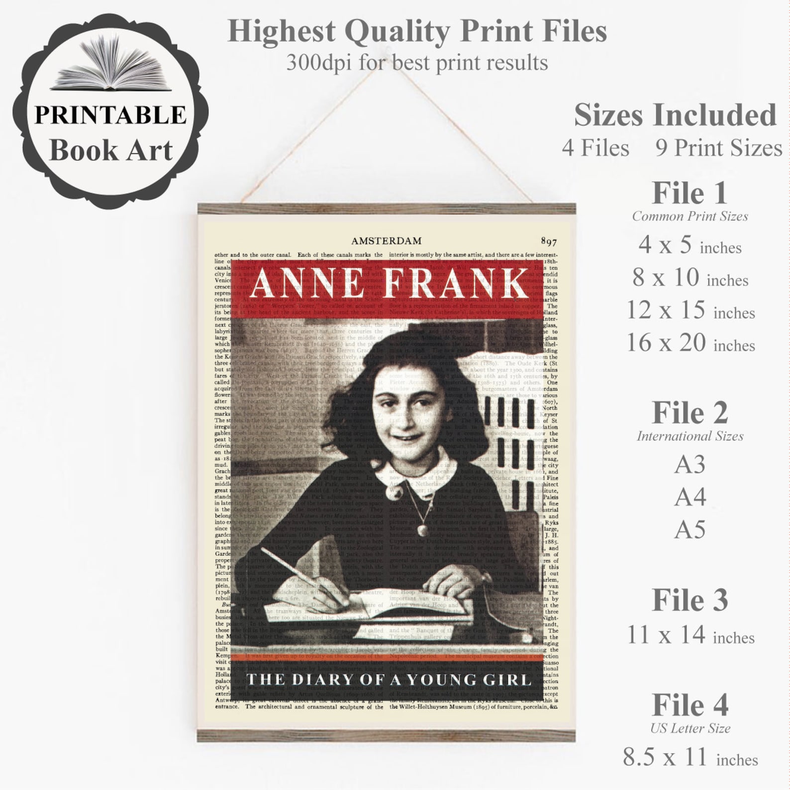 Printable Book Cover Page of the Diary of Anne Frank on - Etsy