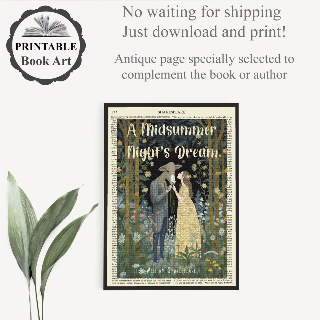 Printable A Midsummer Nights Dream Book Cover Print, Shakespeare Play ...