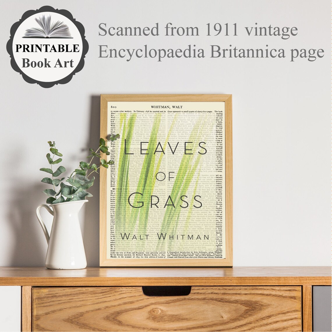 Printable 'leaves of Grass' Book Cover Art Print Walt - Etsy