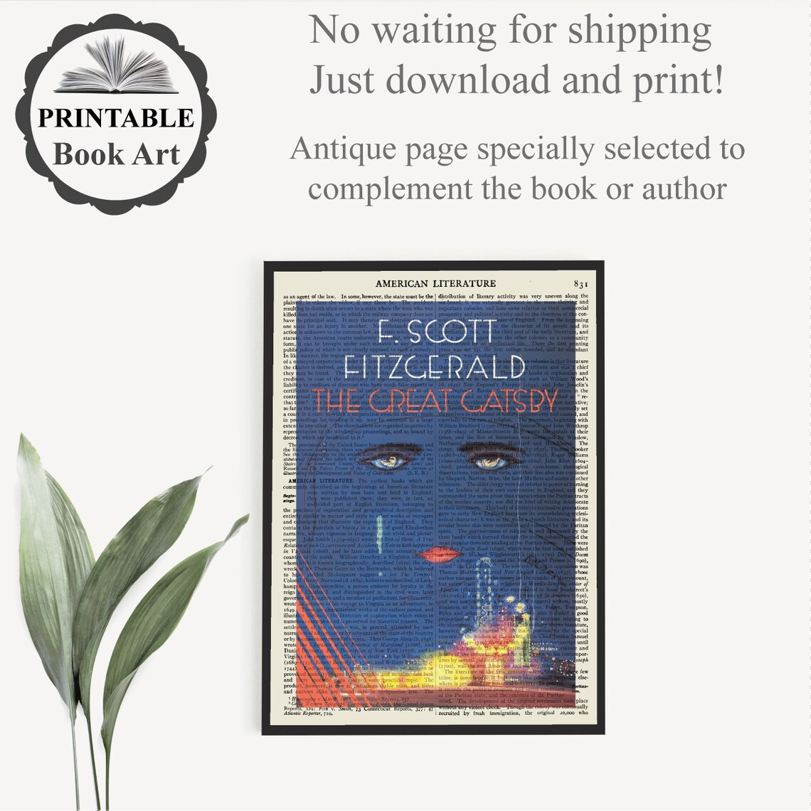 The Great Gatsby Printable Book Cover Art Print on Vintage | Etsy